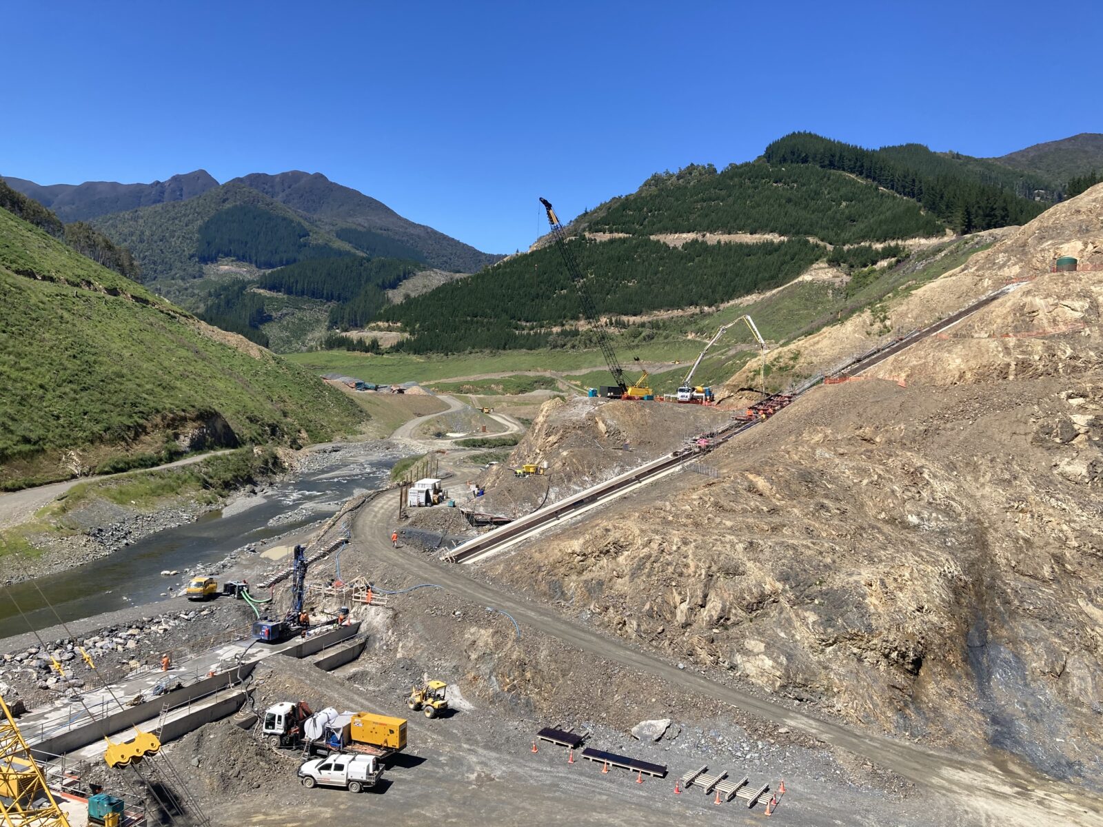 Upstream view of the starter dam and left hand plinth – Waimea Water