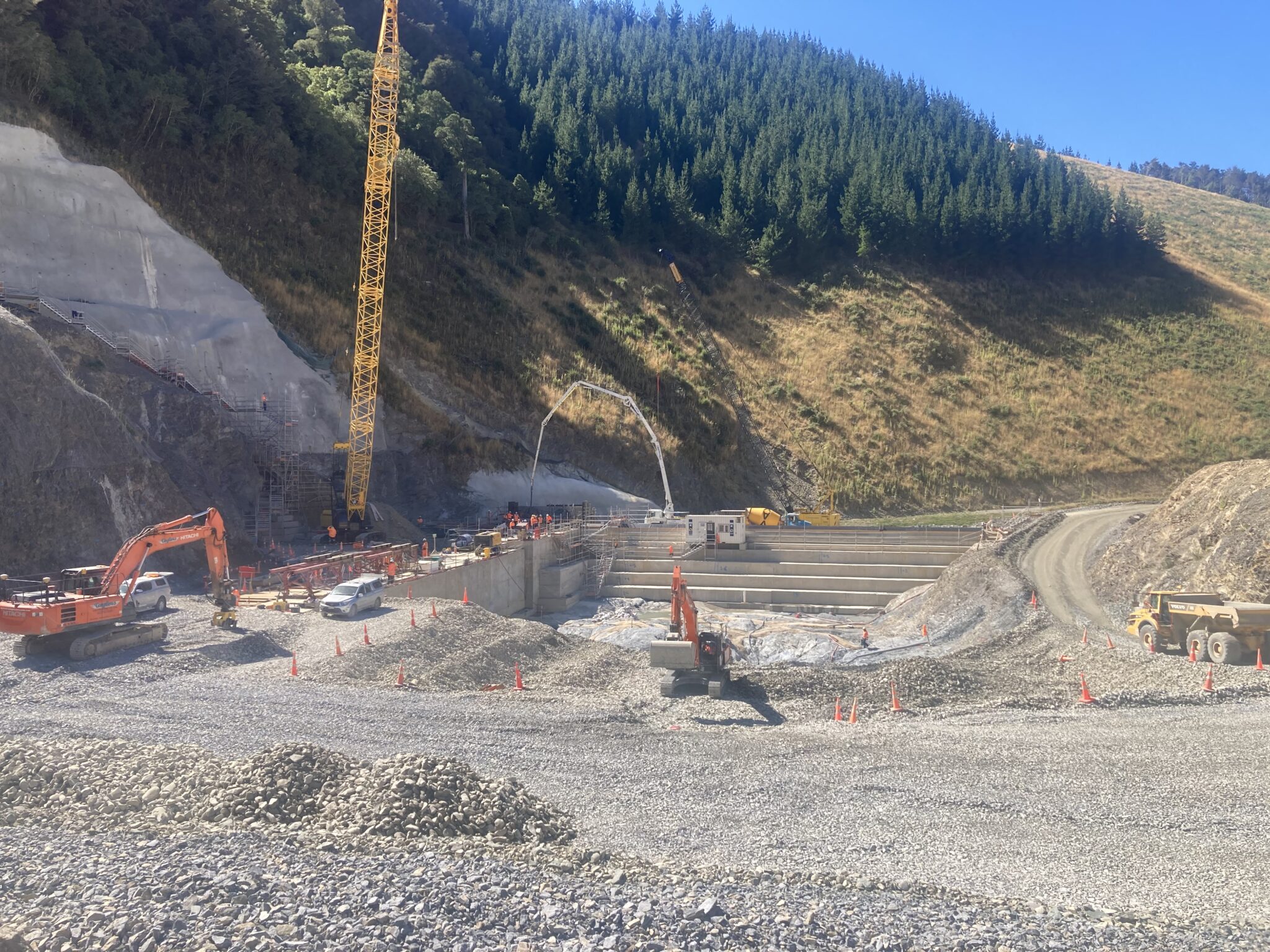 Overview of embankment filling, looking upstream from reinforced ...