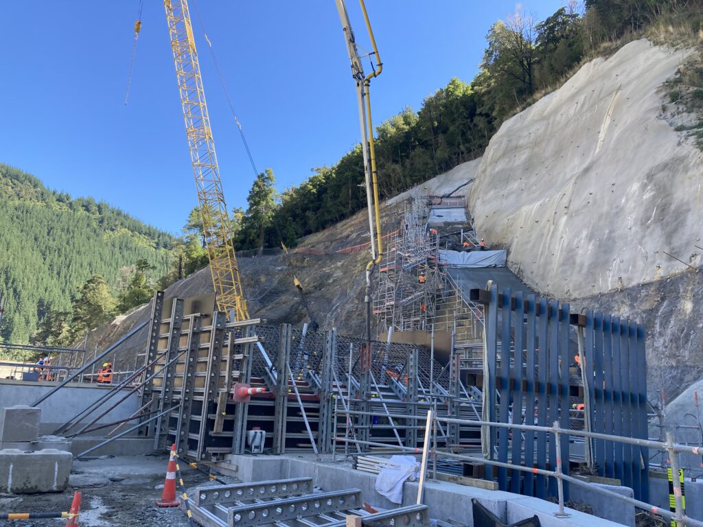 Pouring concrete in thrust block – Waimea Water